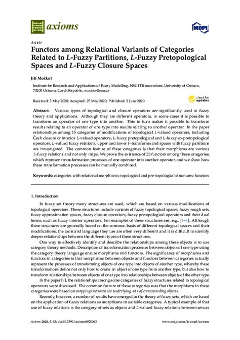 Pdf Functors Among Relational Variants Of Categories Related To L Fuzzy Partitions L Fuzzy