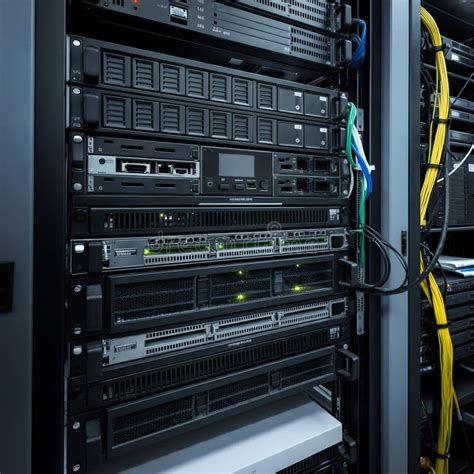 Black Computer Servers And Networking Equipment In A Rack Ai