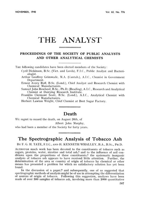 The Spectrographic Analysis Of Tobacco Ash Analyst Rsc Publishing