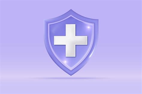 밝은 파란색 배경에 고립 된 3d 의료 응급 더하기 기호 아이콘 현실적인 방패 응급 처치 및 건강 관리 개념 3d 벡터 렌더링 그림 프리미엄 벡터