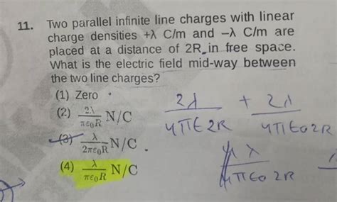 11 Two Parallel Infinite Line Charges With Linear Charge Densities λcm
