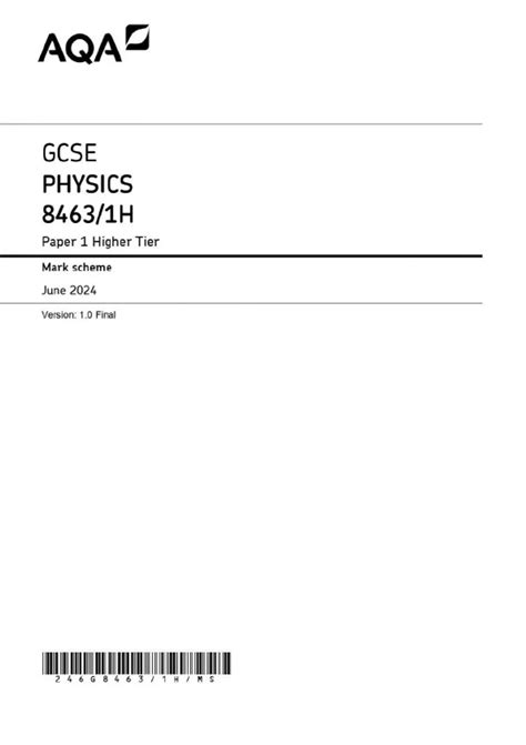 Actual 2024 Gcse Aqa Higher Triple Science Physics Paper 1 Question