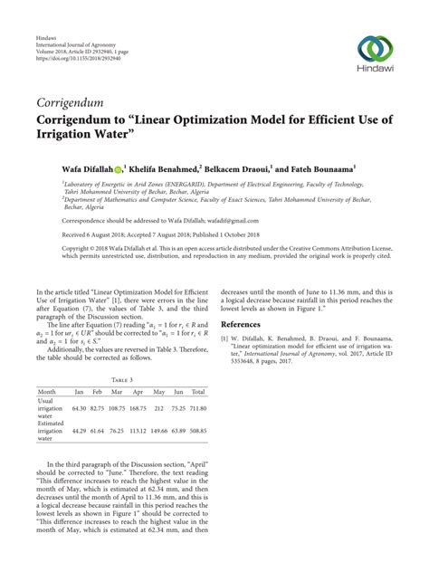 pdf corrigendum to “linear optimization model for efficient use of