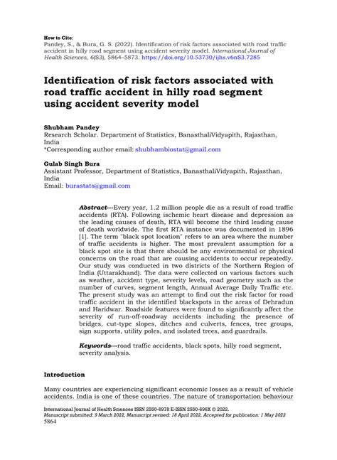 PDF Identification Of Risk Factors Associated With Road Traffic Accident In Hilly Road Segment