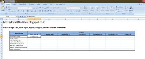 Fungsi Left Right Mid Upper Propper Lower Dan Len Pada Excel