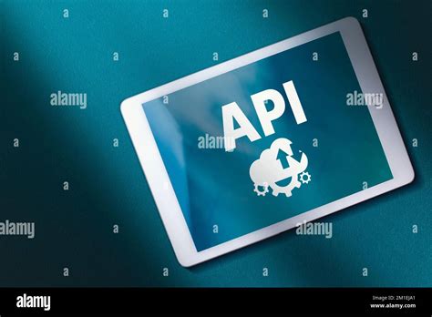 Top View Of Digital Tablet With Api Acronym Word On Screen And Teal