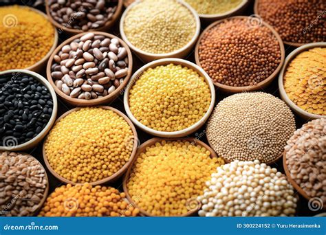 Assorted Different Types Of Beans And Cereals Grains Set Of