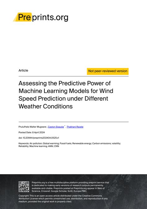 Pdf Assessing The Predictive Power Of Machine Learning Models For Wind Speed Prediction Under