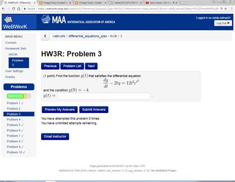Solved WeBWork Differential E X C Chegg Study I Guided Sc X Chegg