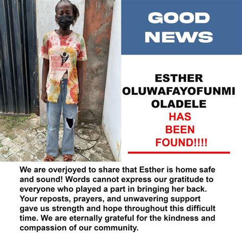 Relief As Missing Girl Esther Oladele Is Found Safe Crime Nigeria