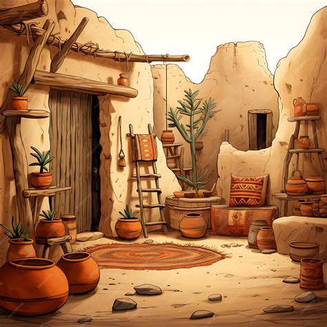 Premium Ai Image Watercolor Room Of Sudanese Nubian Village Room