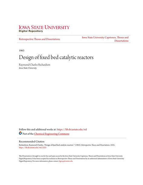 Pdf Design Of Fixed Bed Catalytic Reactors Iowa State University