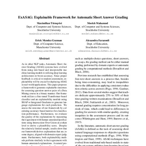 Exasag Explainable Framework For Automatic Short Answer Grading Acl