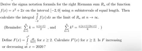 Solved Derive The Sigma Notation Formula For The Right