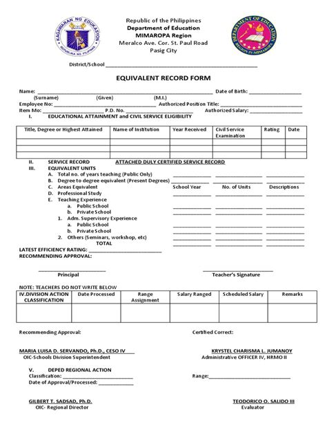 Equivalent Record Form2 Pdf