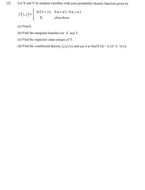 Solved Let X And Y Be Random Variables With Joint Chegg