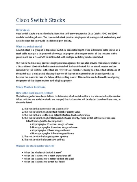 cisco switch stacks pdf electrical engineering computer architecture