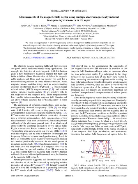Pdf Measurements Of Vector Magnetic Field Using Multiple Electromagnetically Induced