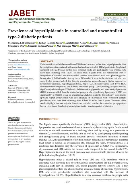 Pdf Prevalence Of Hyperlipidemia In Controlled And Uncontrolled Type 2 Diabetic Patients
