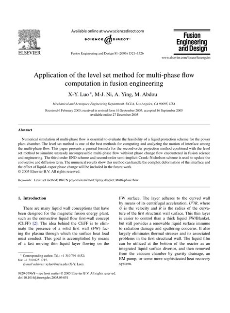 Pdf Application Of The Level Set Method For Multi Phase Flow Computation In Fusion Engineering