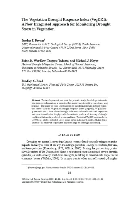 Pdf The Vegetation Drought Response Index Vegdri A New Integrated