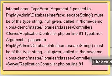 TypeError Argument 1 Passed To PhpMyAdmin DatabaseInterface EscapeString Must Be Of The Type