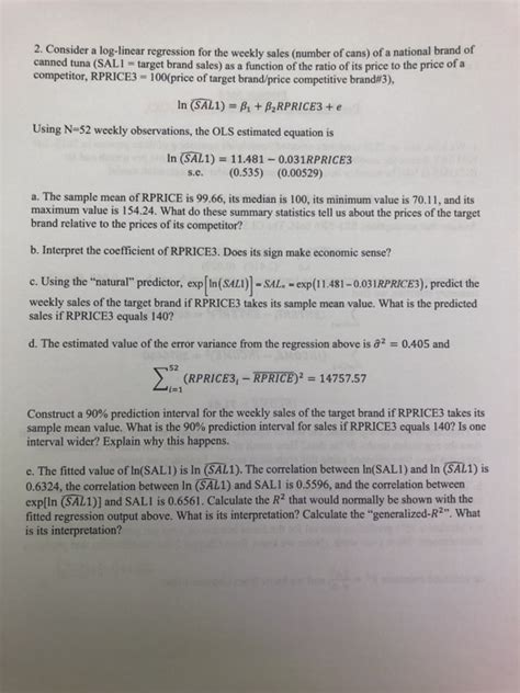 solved 2 consider a log linear regression for the weekly