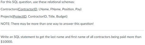 Solved For This SQL Question Use These Relational Schemas Chegg Com