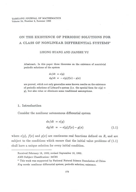 Pdf On The Existence Of Periodic Solutions For A Class Of Nonlinear Differential Systems