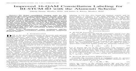 Improved 16 Qam Constellation Labeling For Bi Stcm Id With The Alamouti Scheme Pdf Document