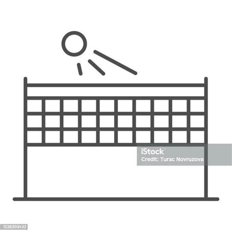 비치 발리볼 얇은 라인 아이콘 여름 스포츠 개념 흰색 배경에 볼 기호가있는 배구 그물 모바일 및 웹 디자인을위한 윤곽 스타일의