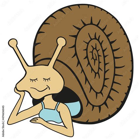 Cartoon Snail With Womans Body Lies In A Brown Shell Doodle Style Drawing Stock Vector Adobe