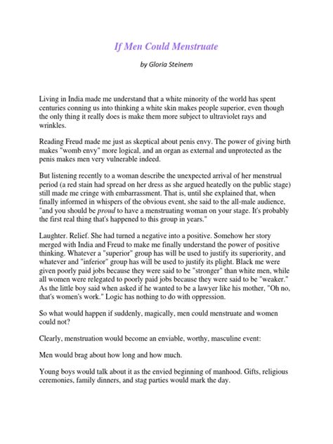 If Men Could Menstruate Pdf Menstruation Human Reproduction