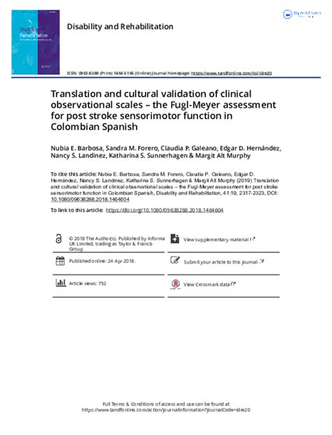 Pdf Translation And Cultural Validation Of Clinical Observational Scales The Fugl Meyer