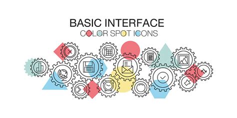 기본 인터페이스 색상 스팟 아이콘 웹 개발 라인 벡터 일러스트레이션 웹 프로모션 및 개발과 관련된 연결된 아이콘이 있는 개념 0명에 대한 스톡 벡터 아트 및 기타 이미지