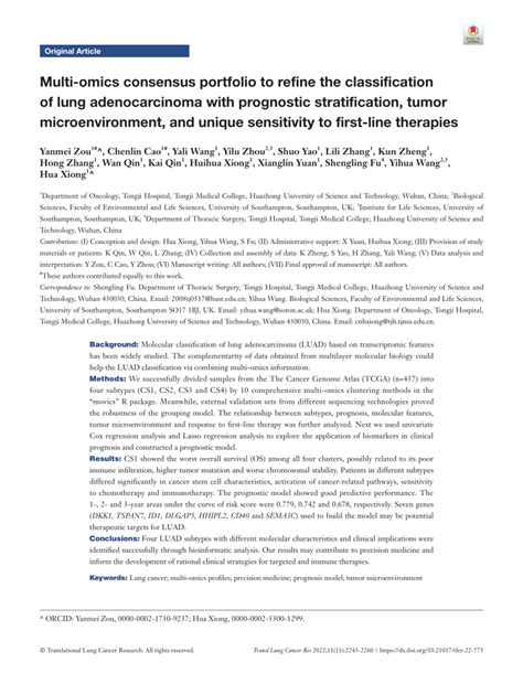 Pdf Multi Omics Consensus Portfolio To Refine The Classification Of