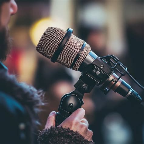 A Person Speaking Into A Microphone Premium Ai Generated Image
