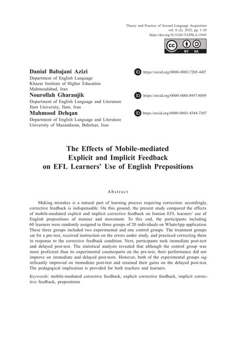 Pdf The Effects Of Mobile Mediated Explicit And Implicit Feedback On Efl Learners Use Of