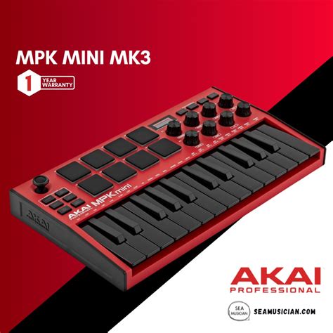 AKAI MPK MINI MK COMPACT KEYBOARD MIDI CONTROLLER RED MK III KEY BOARD CONTROLLER KEYS