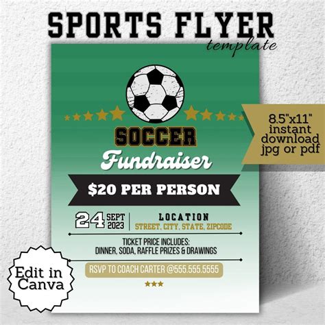 Custom Soccer Fundraiser Flyer Printable Flyer Canva Template School