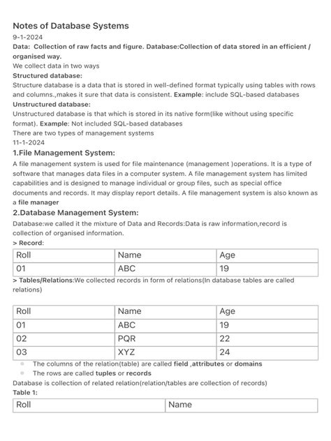 notes of database systems pdf relational database databases