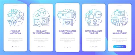 Adopting Lifelong Learning Blue Gradient Onboarding Mobile App Screen Walkthrough 5 Steps