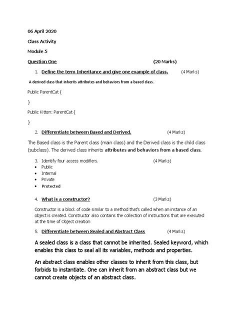Module 5 Class Activity Pdf Class Computer Programming