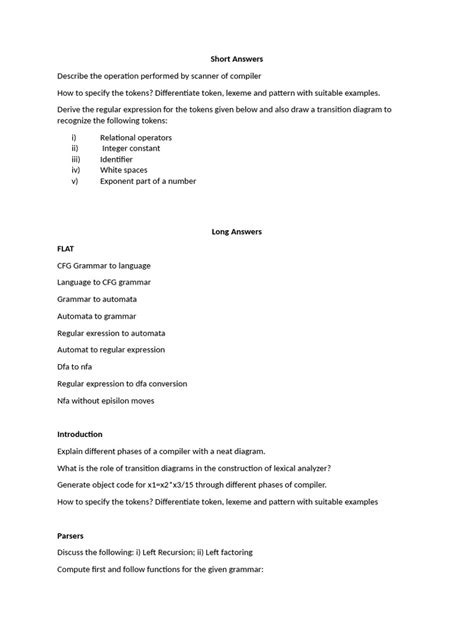 Cd Imp Questions Pdf Parsing Regular Expression