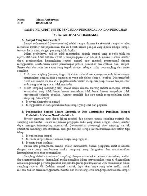Sampling Audit Untuk Pengujian Pengendalian Dan Pengujian Substantif Atas Transaksi Pdf