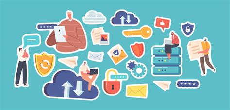 Set Of Stickers Cloud Data Safety Internet Security Privacy Protection Virtual Private