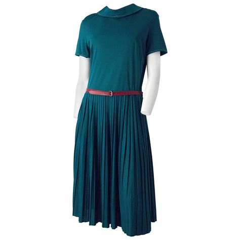 60s Teal Drop Waist Knife Pleat Dress For Sale At 1stdibs Knife