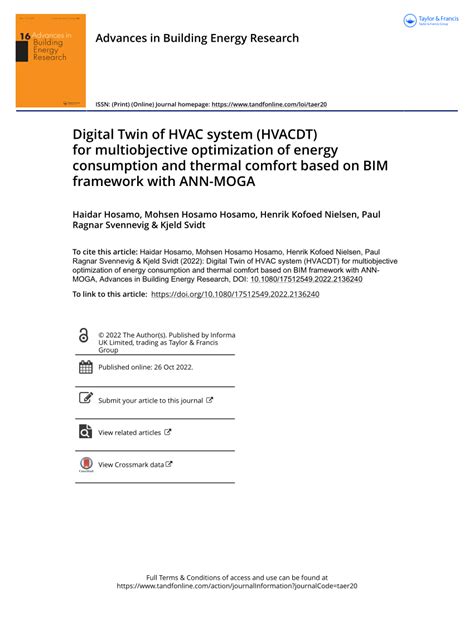 Pdf Digital Twin Of Hvac System Hvacdt For Multiobjective