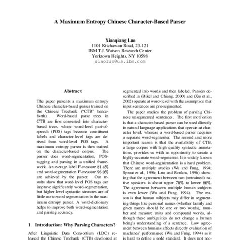A Maximum Entropy Chinese Character Based Parser Acl Anthology