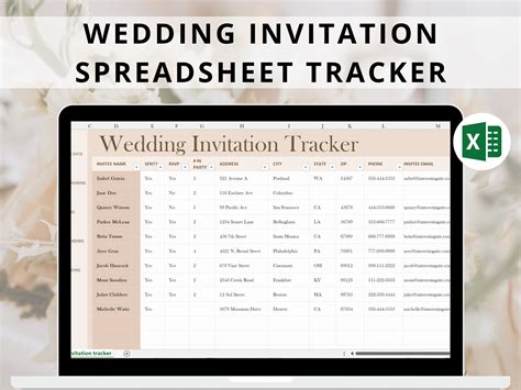 Wedding Invitation Tracker Wedding Invite Excel Wedding